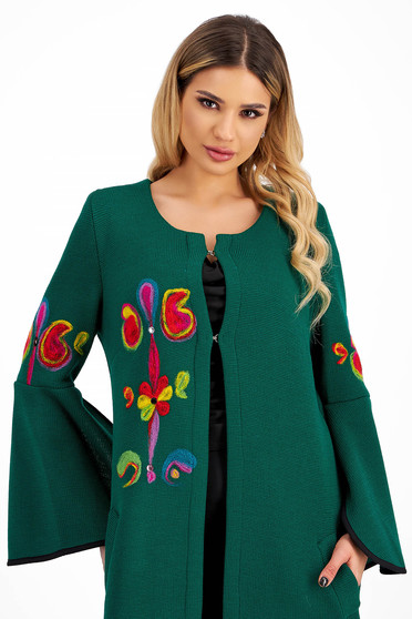 Cardigan din bumbac tricotat verde cu maneci clopot - Lady Pandora