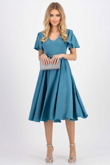 Rochie din satin turcoaz midi in clos cu maneci clopot - StarShinerS ...