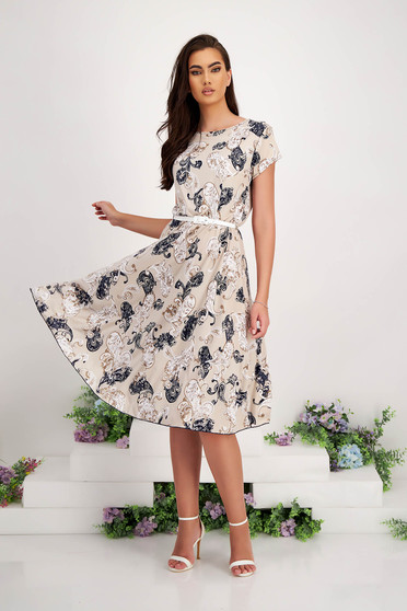 Rochie din lycra midi in clos cu elastic in talie si accesoriu tip ...