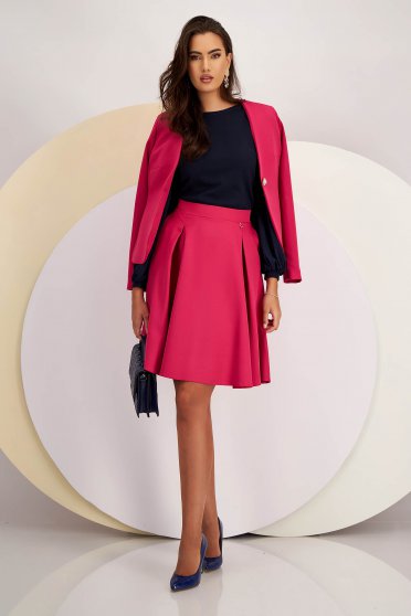 Fusta din stofa elastica roz in clos cu buzunare laterale - StarShinerS