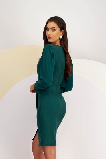 Rochie din stofa elastica verde-inchis tip creion pana la genunchi cu ...