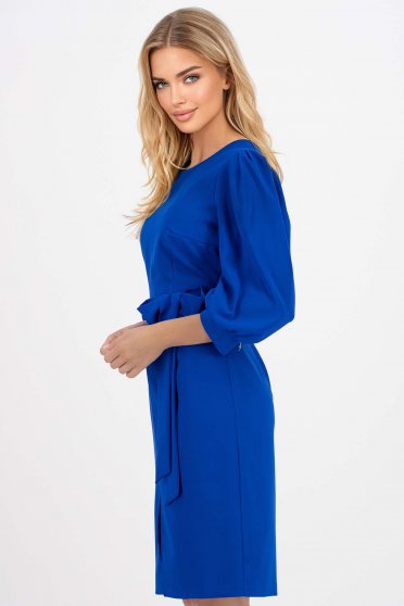 Rochie din stofa elastica albastra tip creion pana la genunchi cu ...