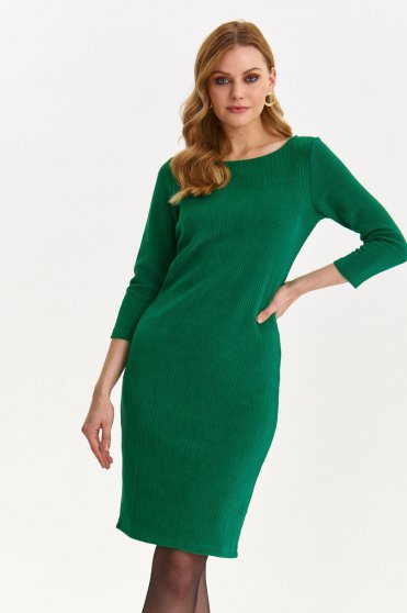 Rochie din material texturat verde tip creion pana la genunchi cu ...