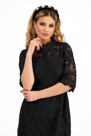 Rochie din dantela macrame neagra pana la genunchi tip creion - SunShine
