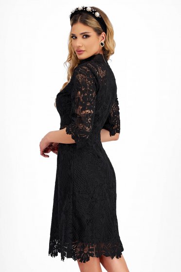 Rochie din dantela macrame neagra pana la genunchi tip creion - SunShine