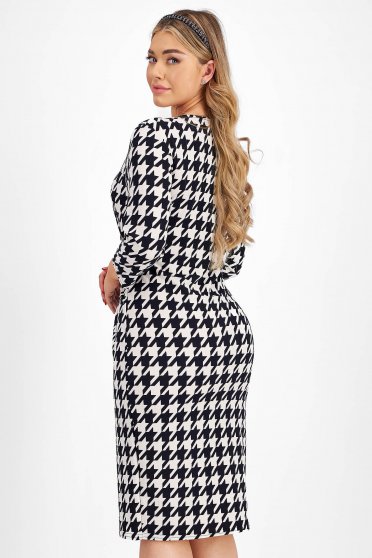 Rochie din crep bleumarin midi tip creion cu imprimeu pepit - Lady ...