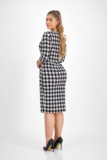 Rochie din crep bleumarin midi tip creion cu imprimeu pepit - Lady Pandora