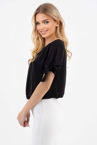 Bluza dama din satin neagra cu croi larg accesorizata cu fundite ...