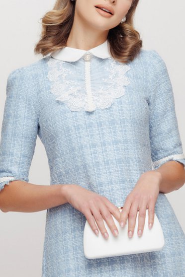 Rochie din stofa chanel premium albastra scurta cu croi in A si jabou ...