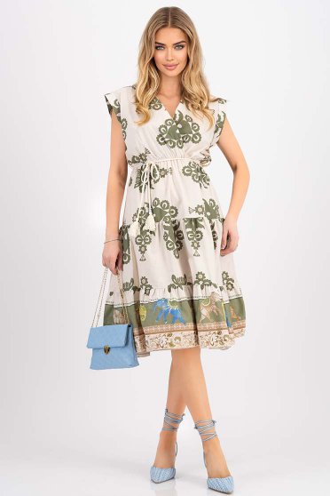 Rochie din poplin midi in clos cu elastic in talie si decolteu petrecut ...