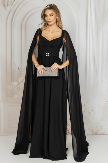 Rochie din georgette neagra lunga in clos cu maneci din voal tip capa ...