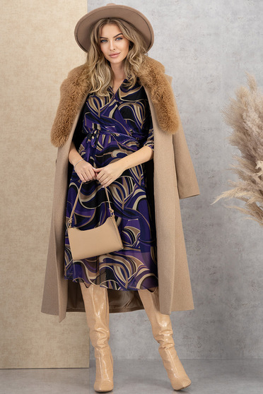 Rochie din plasa imprimata mov midi in clos cu elastic in talie si ...