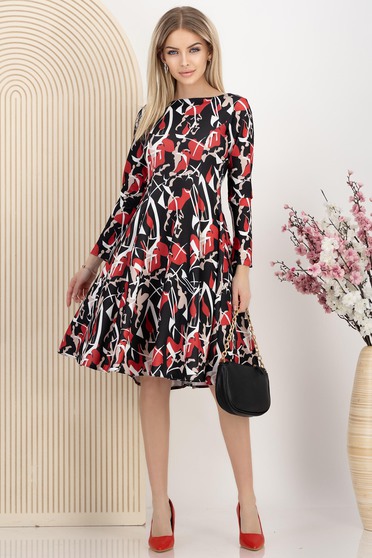 Rochie din lycra neagra midi in clos cu maneci trei-sferturi ...