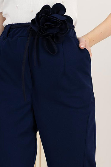 Pantaloni lungi din stofa elastica bleumarin cu elastic in talie si ...