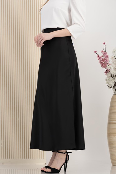 Fusta din satin neagra midi in clos cu elastic in talie | S-062352-1