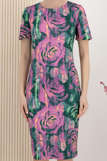 Rochie din jersey pana la genunchi cu un croi drept si imprimeu floral ...