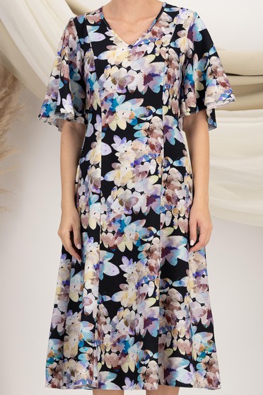 Rochie din viscoza multicolora midi in clos cu maneci tip fluture ...