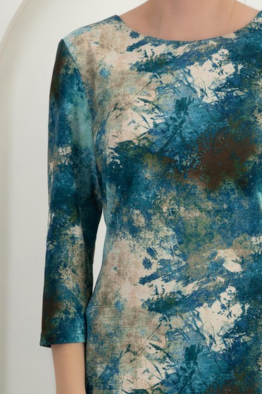 Rochie jersey albastru petrol midi tip creion cu maneci trei-sferturi ...