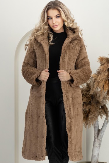 Geaca din fas maro lunga cu un croi drept cu 2 fete | S-062733-2