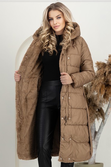 Geaca din fas maro lunga cu un croi drept cu 2 fete | S-062733-2