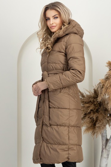 Geaca din fas maro lunga cu un croi drept cu 2 fete | S-062733-2